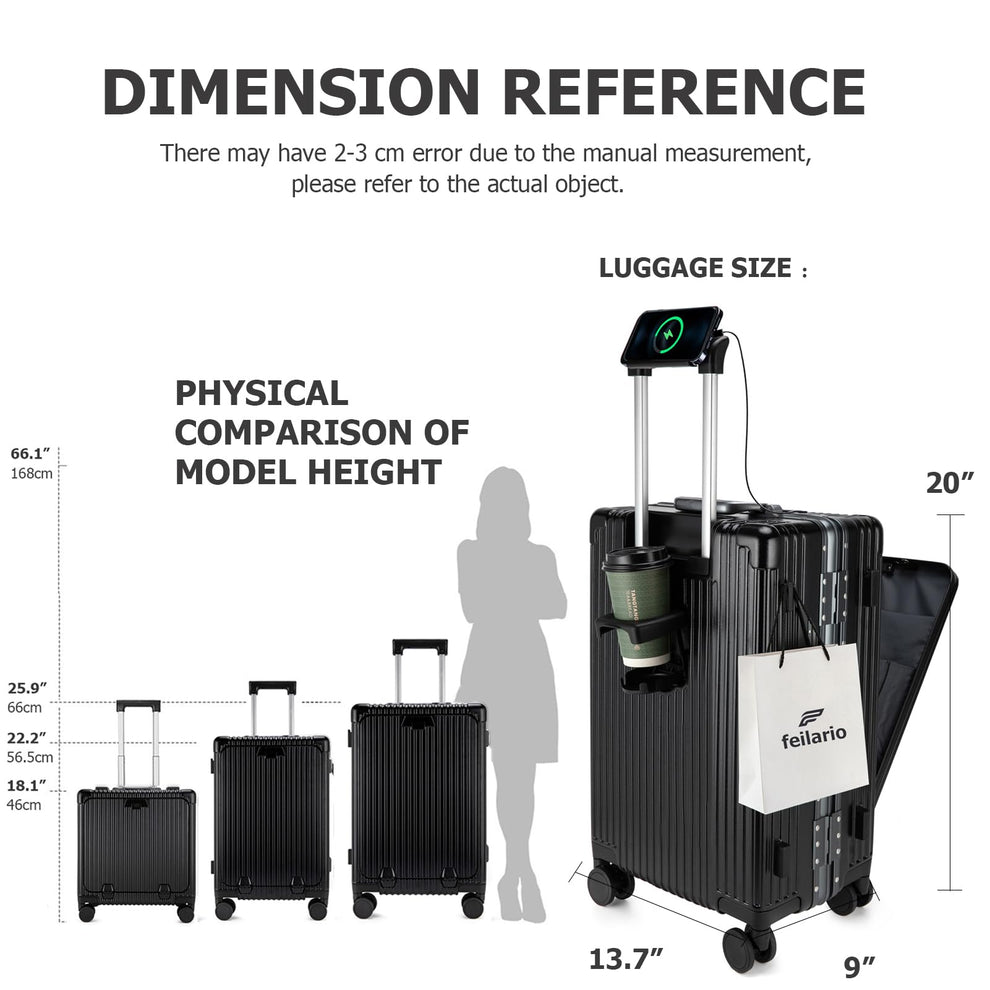 20.8"X15"X8.7 Airline Approved Built-In TSA lock Carry on Suitcase, wi ...